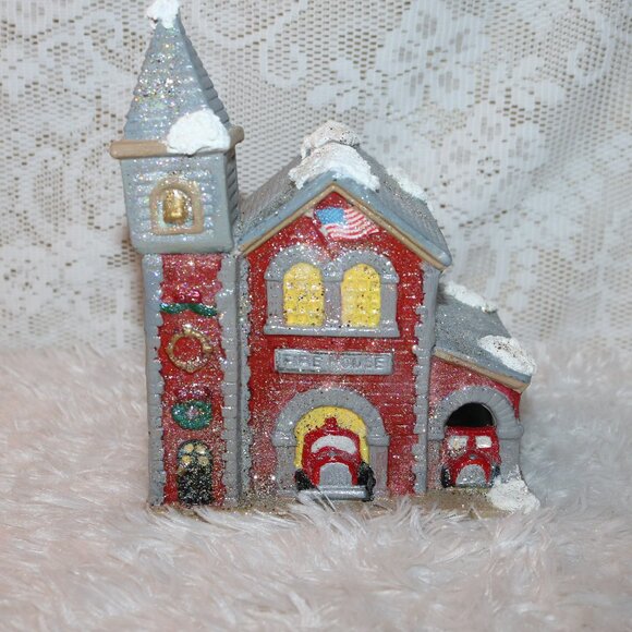 Unique Vintage | Holiday | Christmas Village Fire House Hand Painted 75 ...